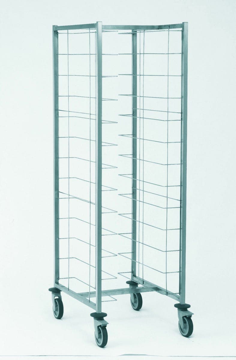 Chariot cafétéria beige inox 2 colonnes 12 plateaux entrée dos à dos ...